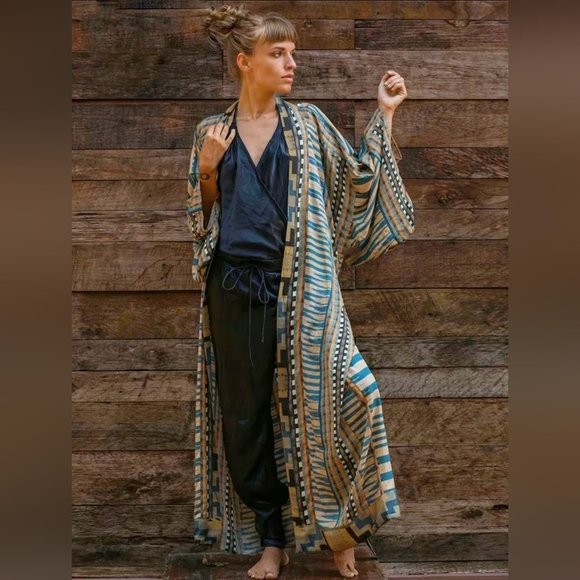 Jackets & Coats | New Boho Aztec Tribal Print Kimono Duster Maxi ...